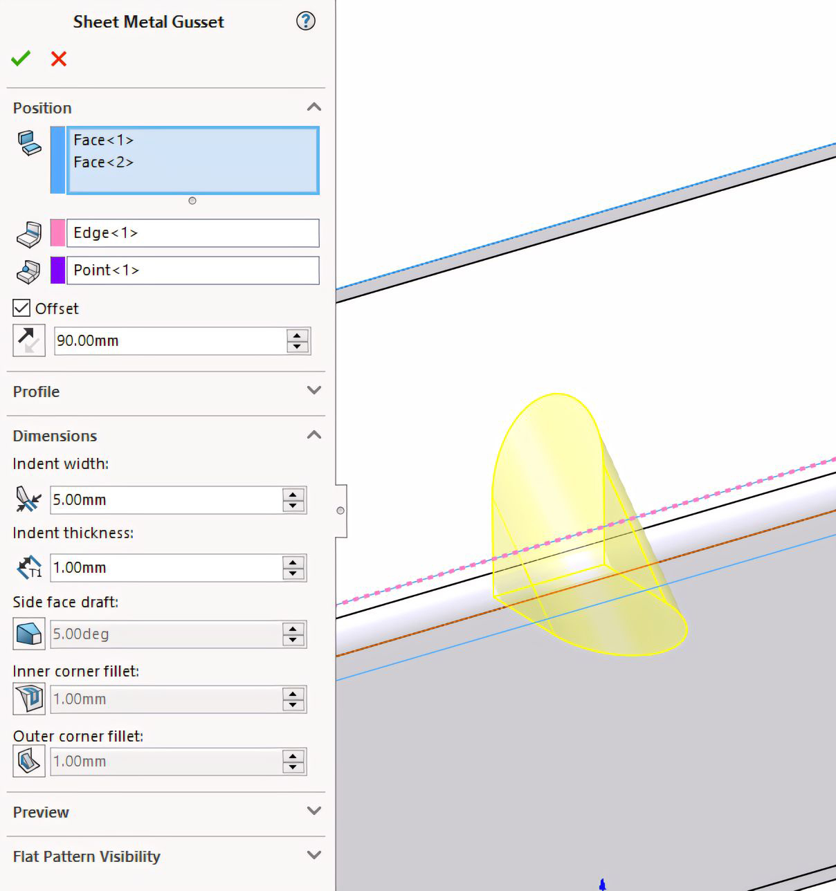 Ojačitev prirobnice (Sheet Metal Gusset)